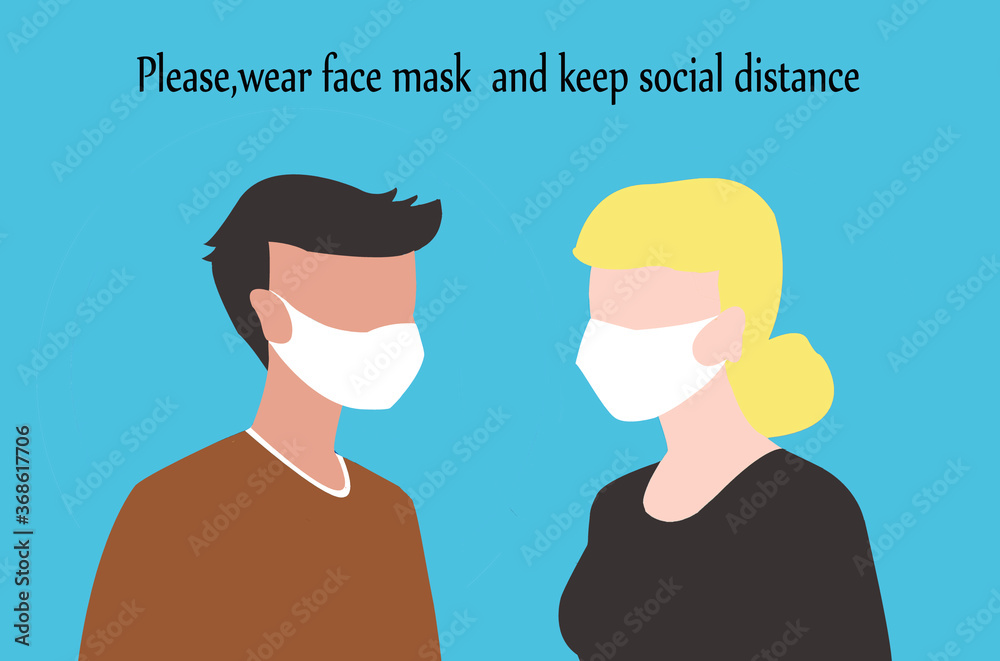 drawing of new normal life after coronavirus pandemic wear facemask and ...