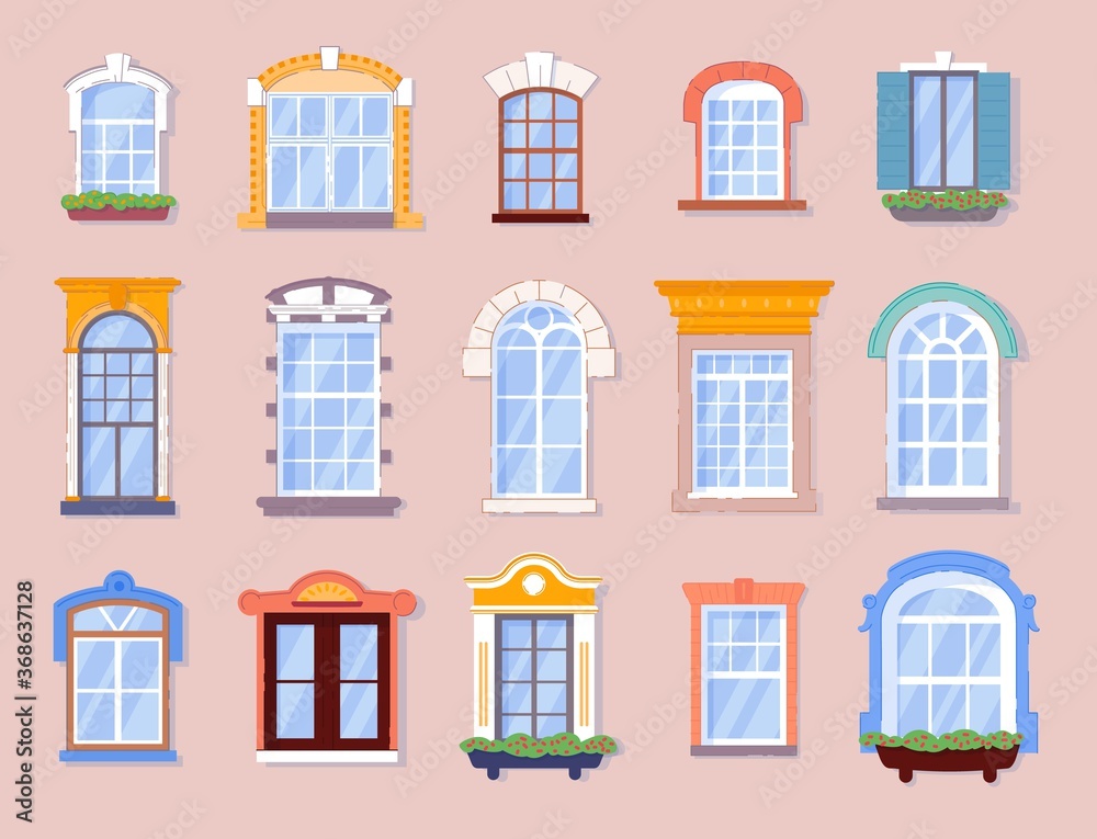 Home window. Various closed glass window frame silhouette for home or ...