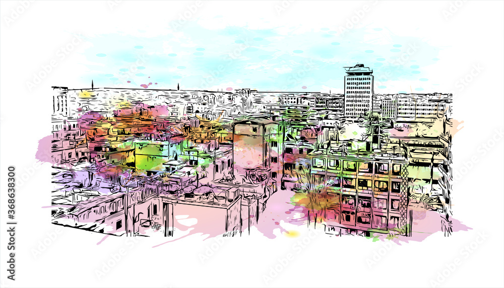 Building view with landmark of Aleppo is a city in Syria, which serves ...