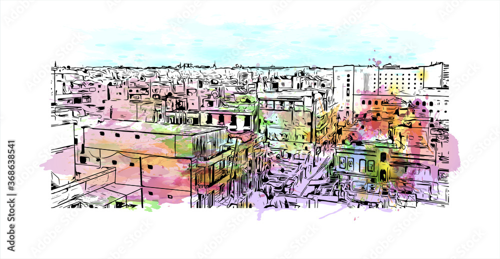 Building view with landmark of Aleppo is a city in Syria, which serves ...