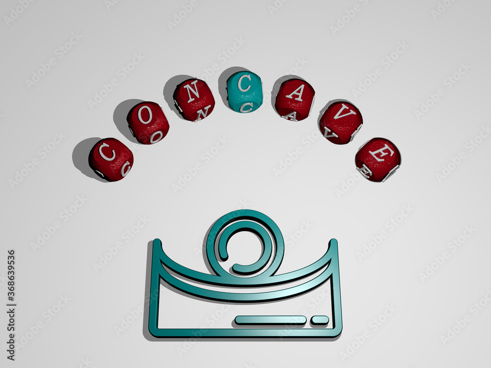 3D representation of CONCAVE with icon on the wall and text arranged by ...