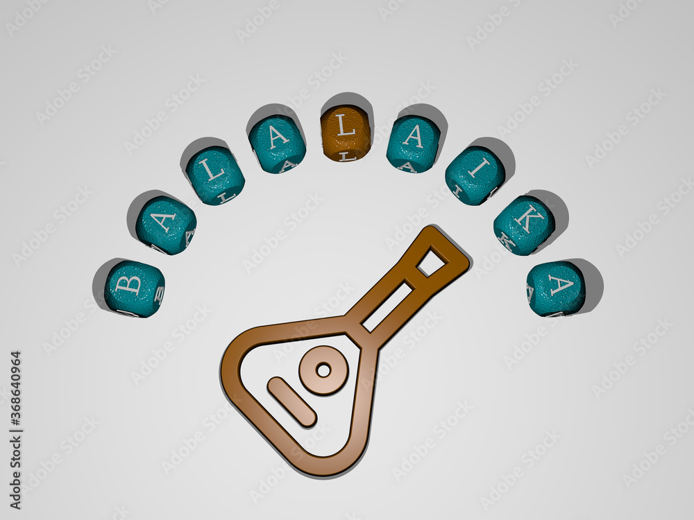 3D graphical image of balalaika vertically along with text built around ...