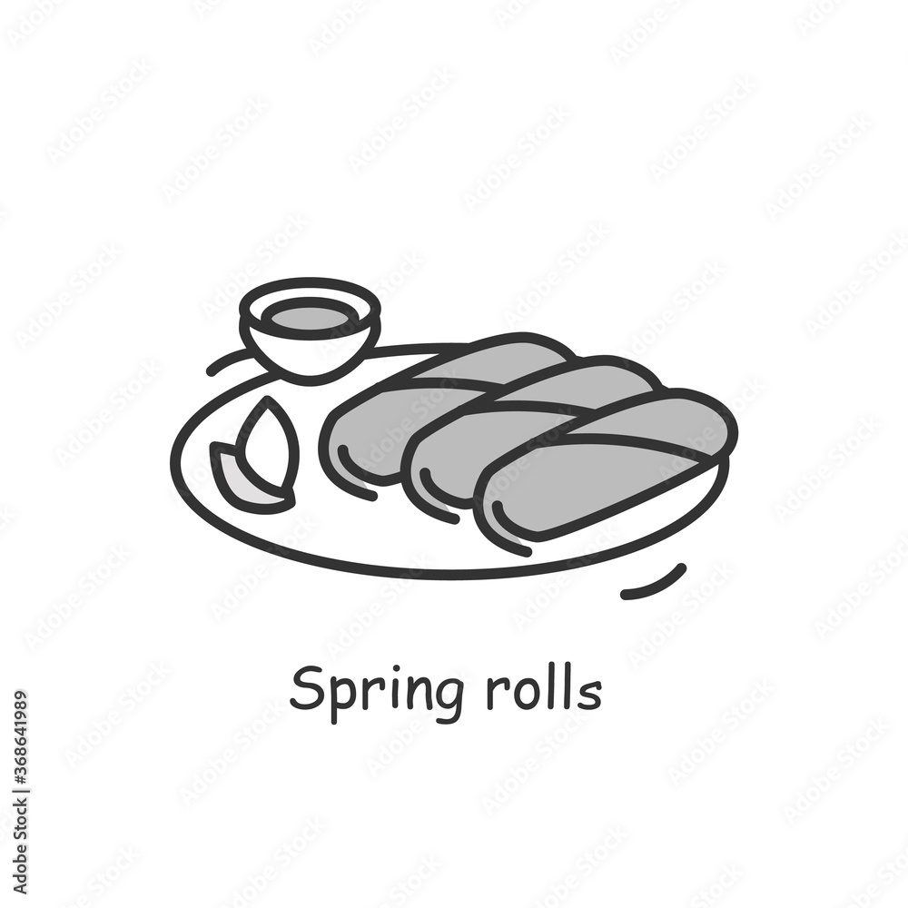 Spring rolls icon. Rice paper wrapped deep fried Asian meat or ...
