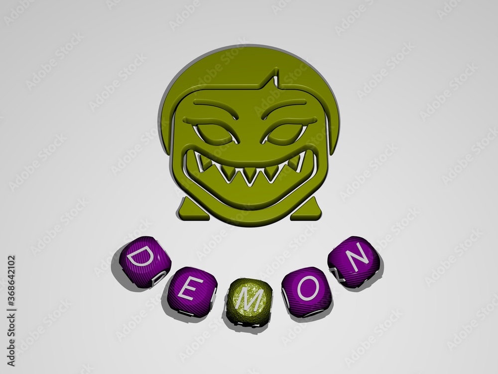 3D graphical image of DEMON vertically along with text built around the ...
