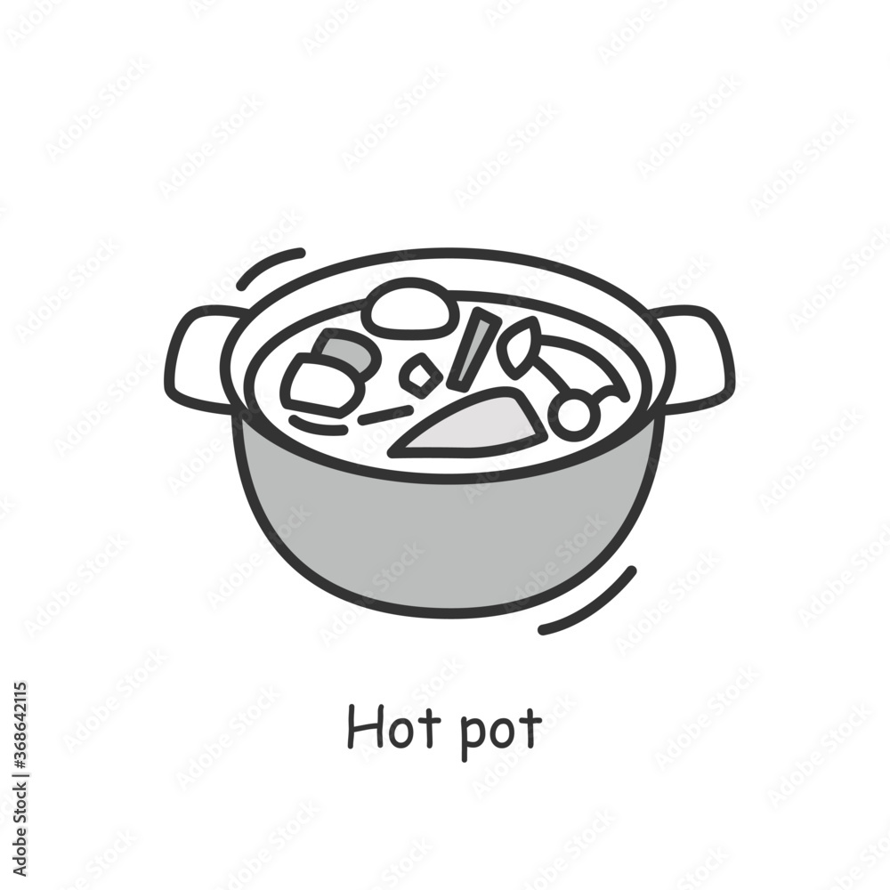 Hotpot icon. Traditional Chinese cuisine meat broth soup or vegetable ...