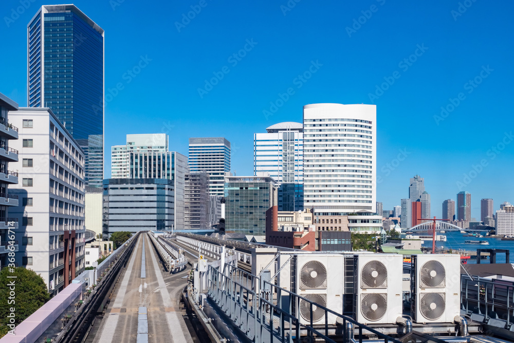 Japan. Railway in Tokyo. Railroad overpass view from above. Railways ...