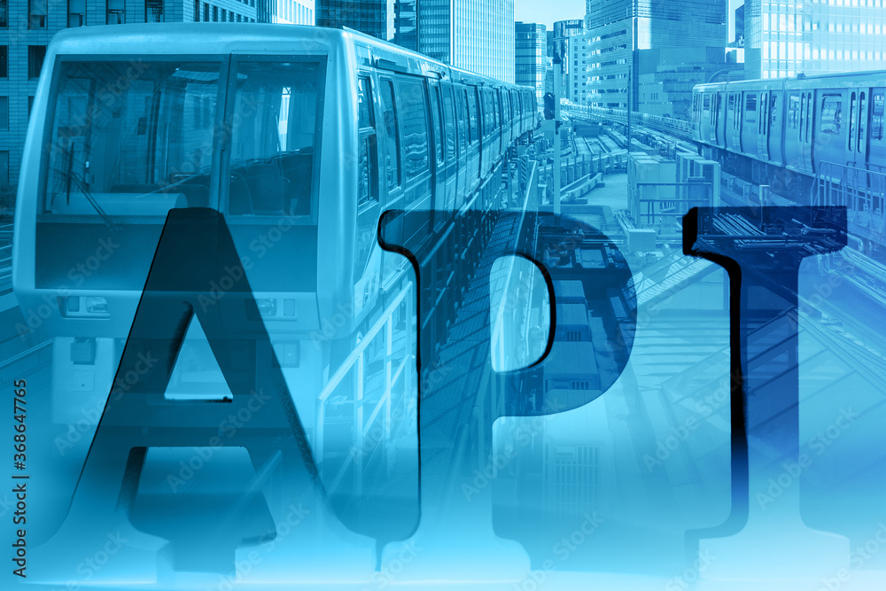 API logo next to the train. Concept - development of a transport ...