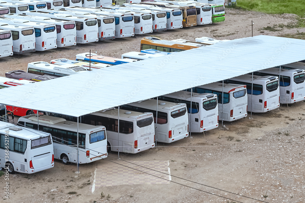 Parking lot for tourist buses Stock Photo | Adobe Stock