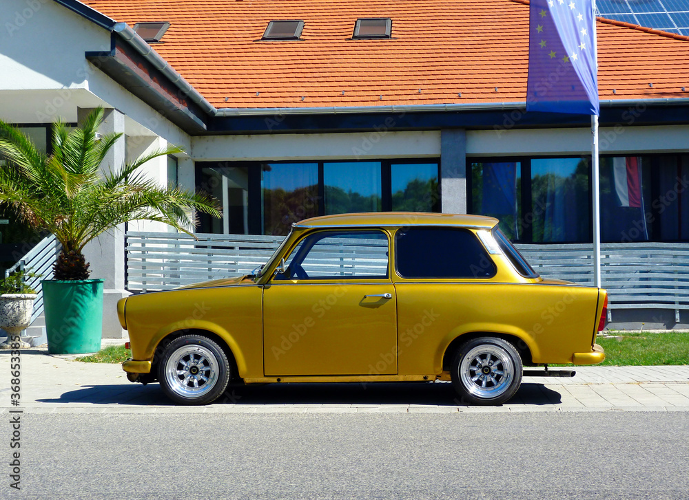 old vintage car side view. antique East German made restored two stroke ...