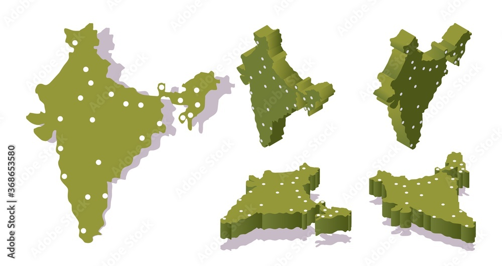 Various isometric views of 3d India map with main cities. Good for ...