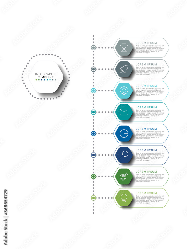 Modern infographic timeline template with realistic hexagonal elements ...