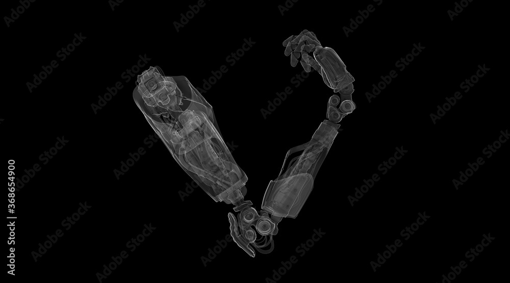 ภาพประกอบสต็อก Prosthetic robotic arm, 3d rendering on black background ...