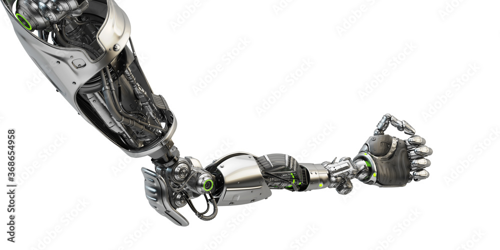 Steel futuristic robotic arm with flipping gesture, 3d rendering Stock ...