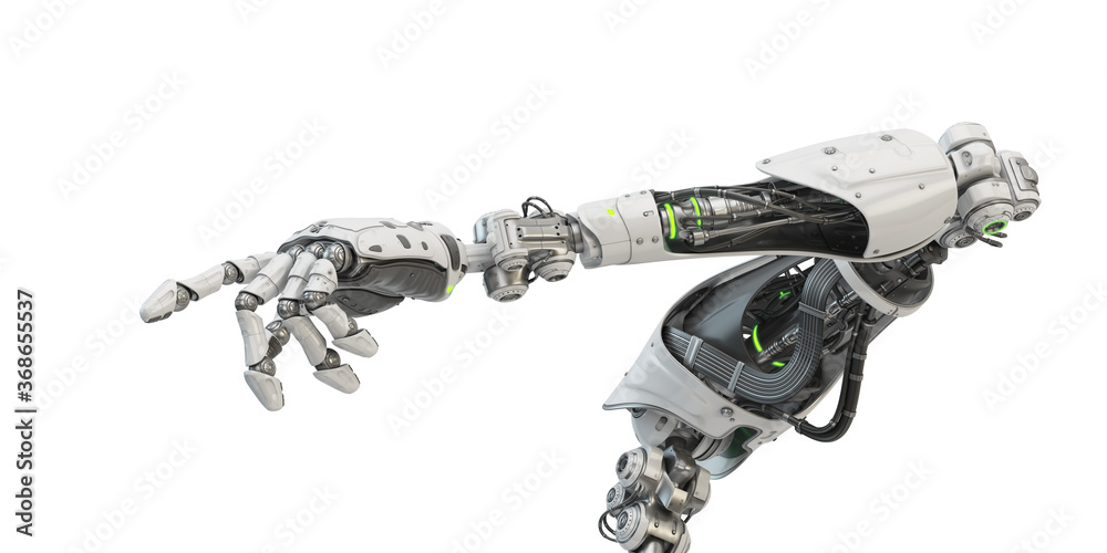 Sci-fi robotic arm pointing with index finger, 3d rendering Stock ...