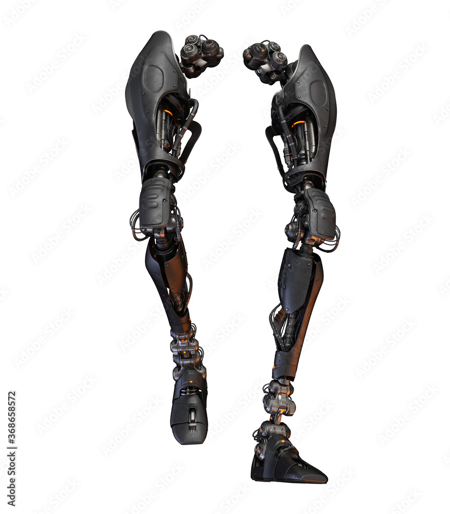 Replacement Robotic Leg Parts In Action 3d Rendering On White