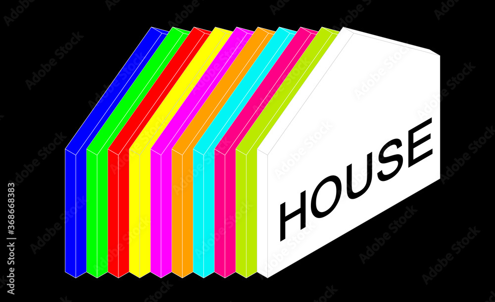 3d house, logo scheme, with multi-colored linear elements, symbol of ...