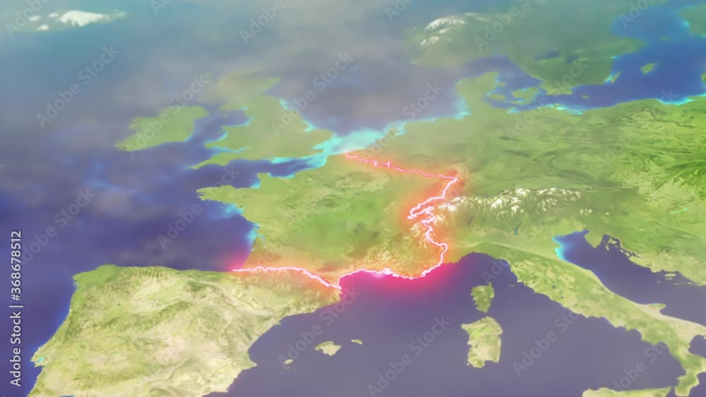 3D CGI Map of France With Mountain Relief, Depth of Field & French ...