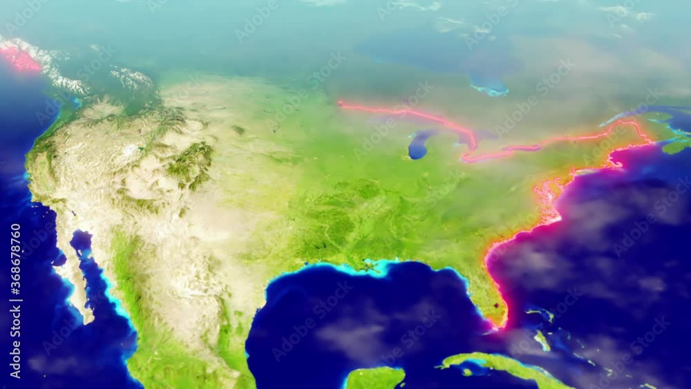 3D CGI Map of The United States of America With Mountain Relief, Depth ...