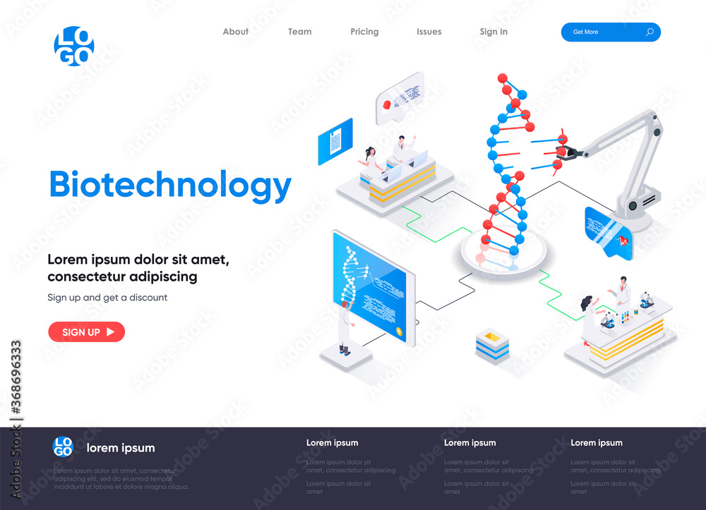 Biotechnology isometric landing page. DNA sequence cloning and ...