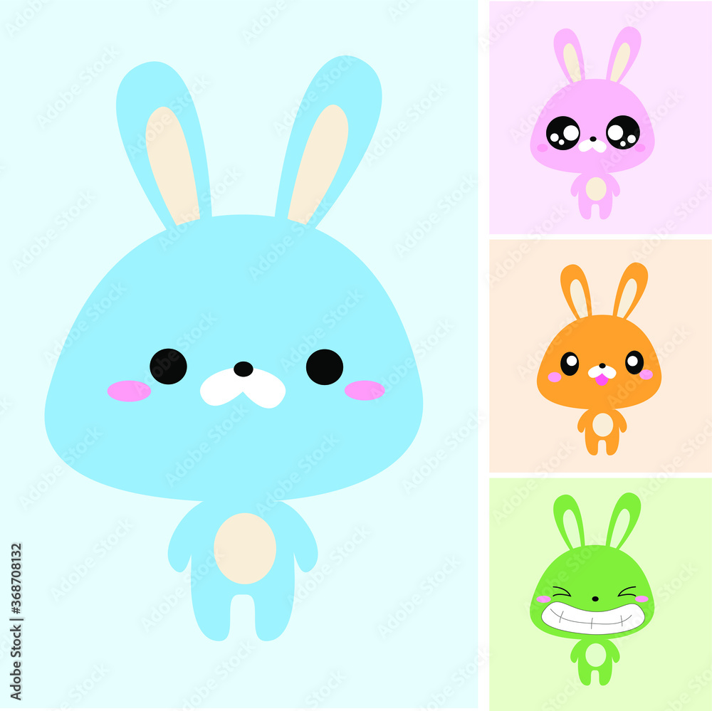 cute bunny cartoon vector set Stock Vector | Adobe Stock