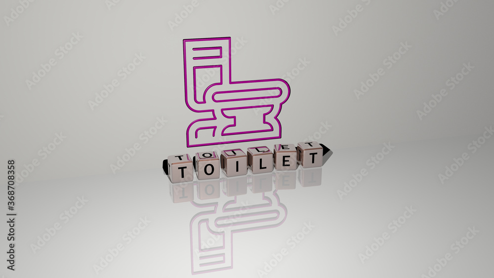 3D illustration of toilet graphics and text made by metallic dice ...