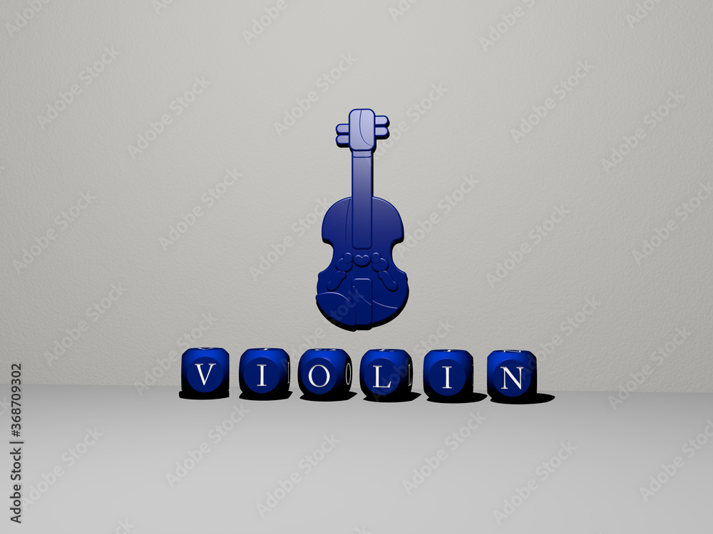 3D representation of VIOLIN with icon on the wall and text arranged by ...