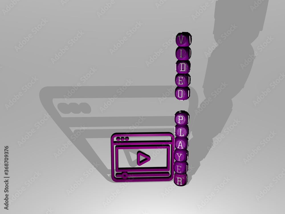 3D illustration of video player graphics and text around the icon made ...