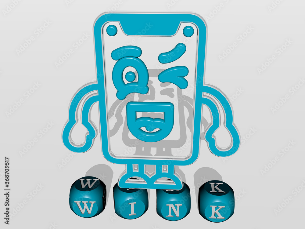 3D illustration of wink graphics and text made by metallic dice letters ...