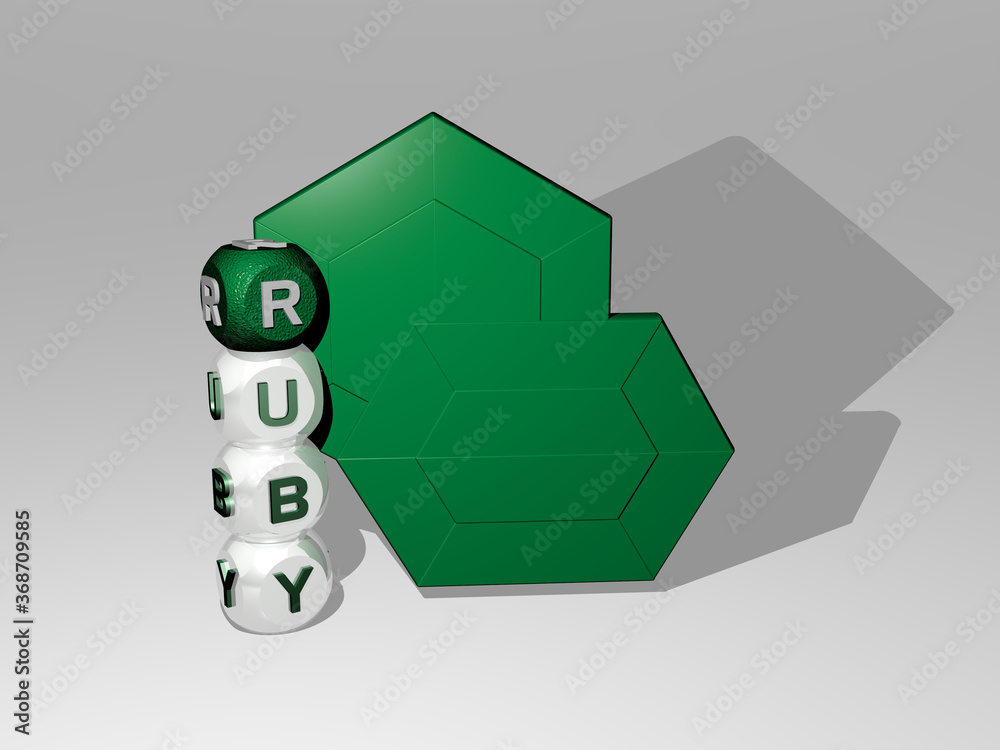 3D illustration of ruby graphics and text around the icon made by ...