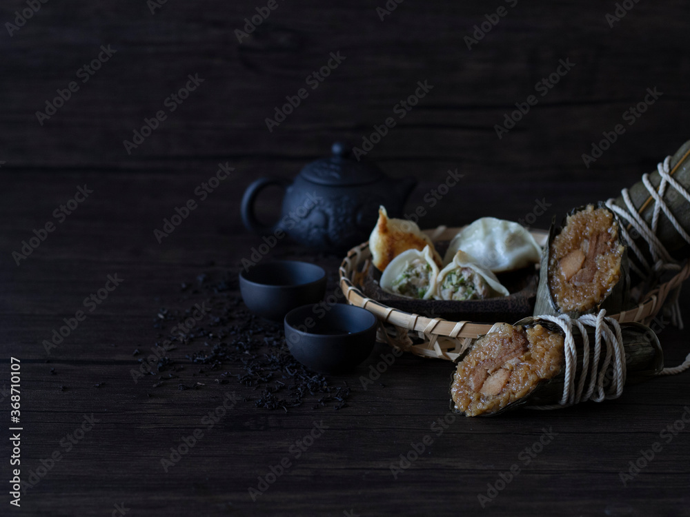Zongzi or Bak Zhang Dark Food Photography. Traditional Chinese ...