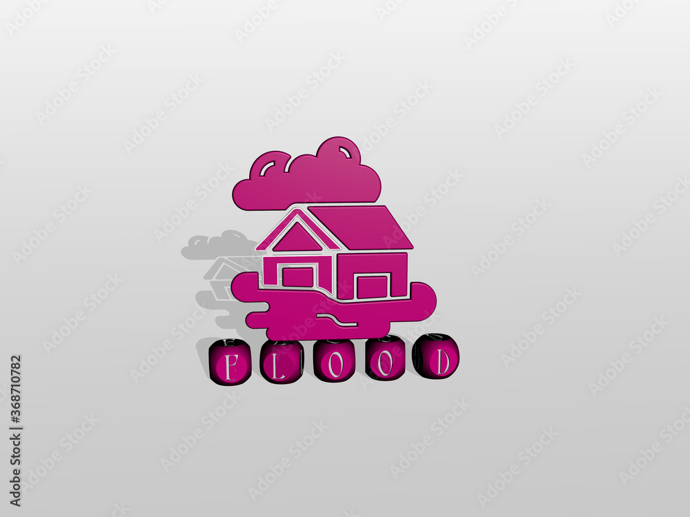 3D representation of FLOOD with icon on the wall and text arranged by ...