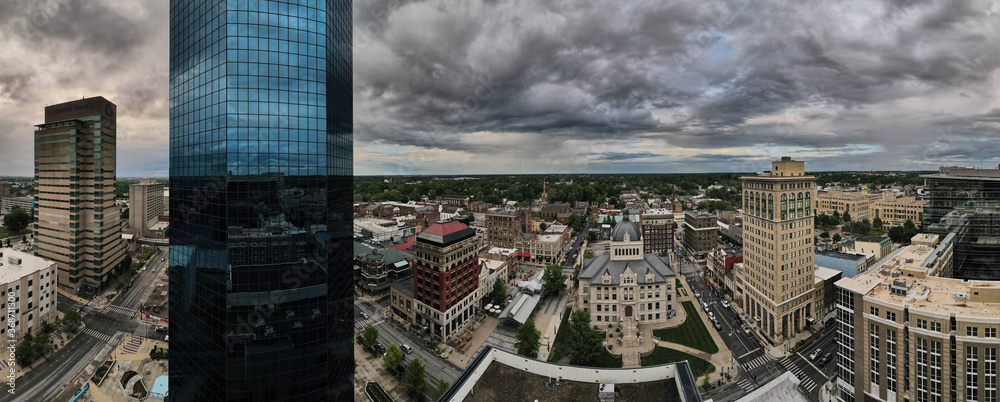 Aerial, panorama view of downtown Lexington, Kentucky USA with sky and ...