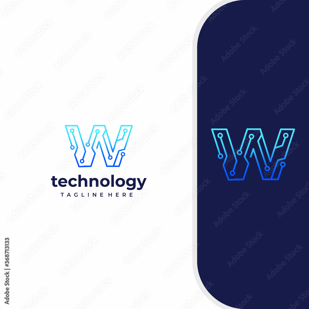 Letter W Technology, Line Dot Connection Logo Stock Vector | Adobe Stock