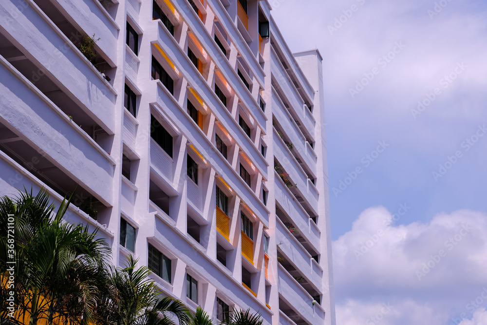 Dynamic wide angle perspective of common local HDB flat building ...