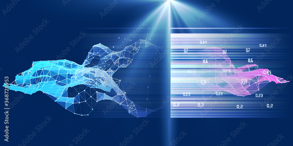 Abstract visualization analyze of artificial intelligence algorithm. Quantum virtual ...