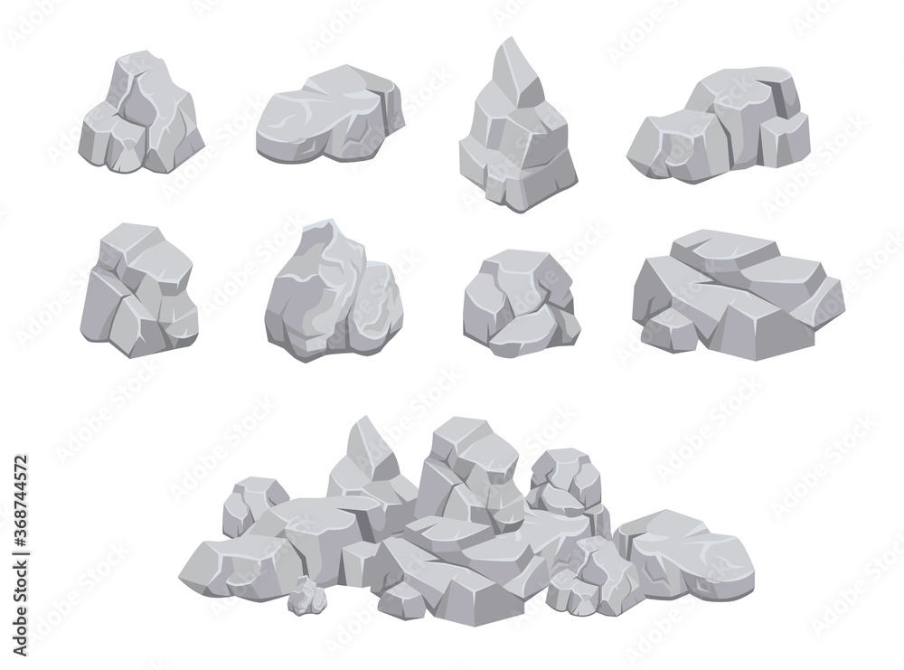 Pieces of rock set. Heaps of natural stone rocks isolated on white ...