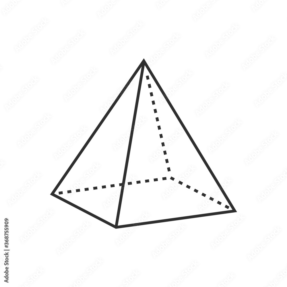 3D pyramid with simple lines and dots geometric shape. Outline vector ...