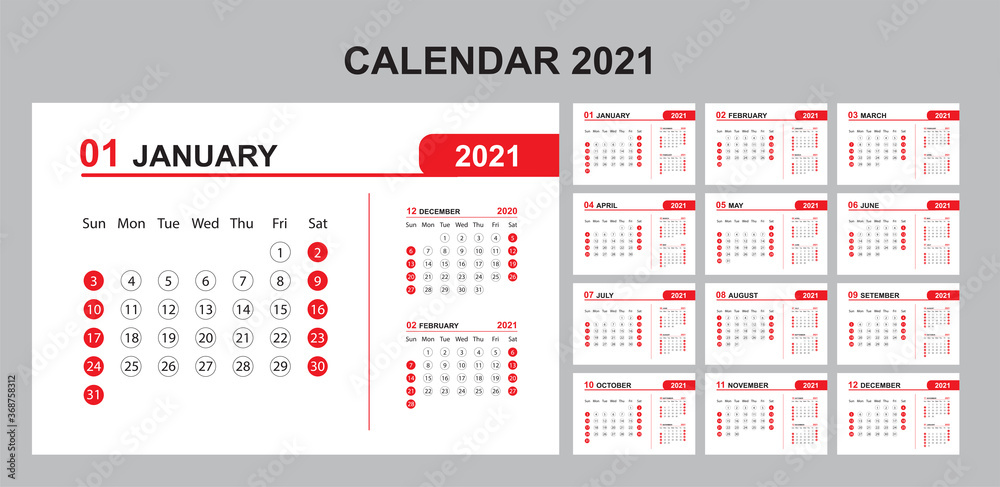 Calendar annual vector template year 2021 for office, layout corporate ...