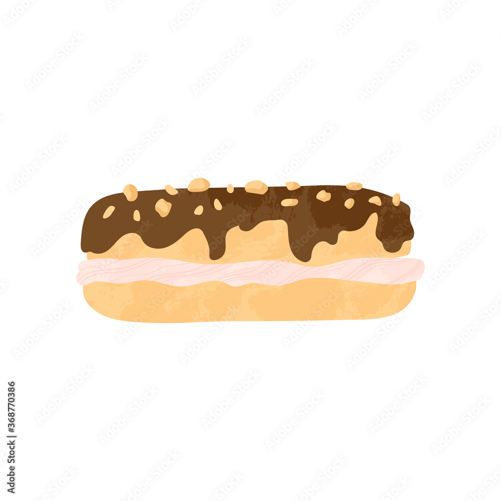 Chocolate eclair with chocolate and caramel. Tasty dessert vector ...