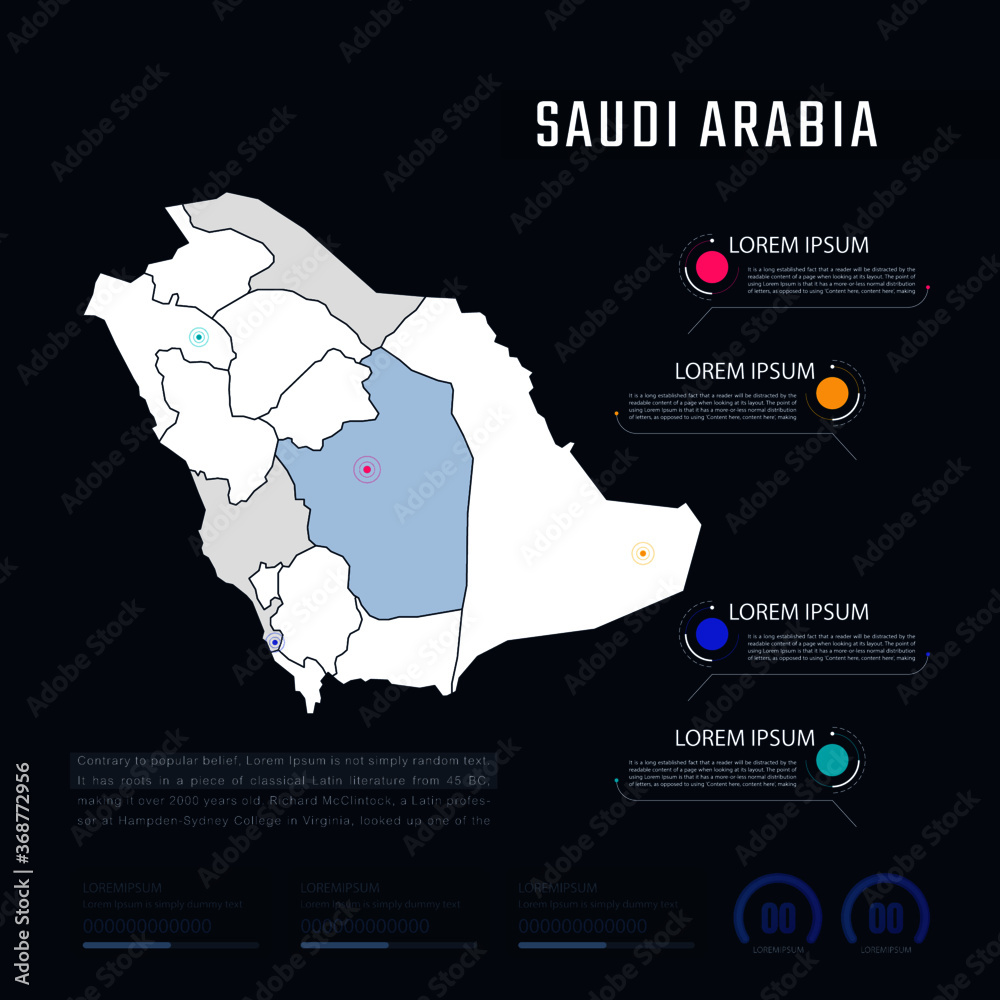 Saudi Arabia country map infographics vector with pointer marks and ...
