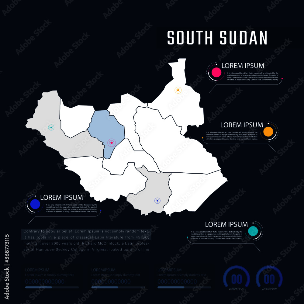 Stockvector South Sudan country map infographics vector with pointer ...