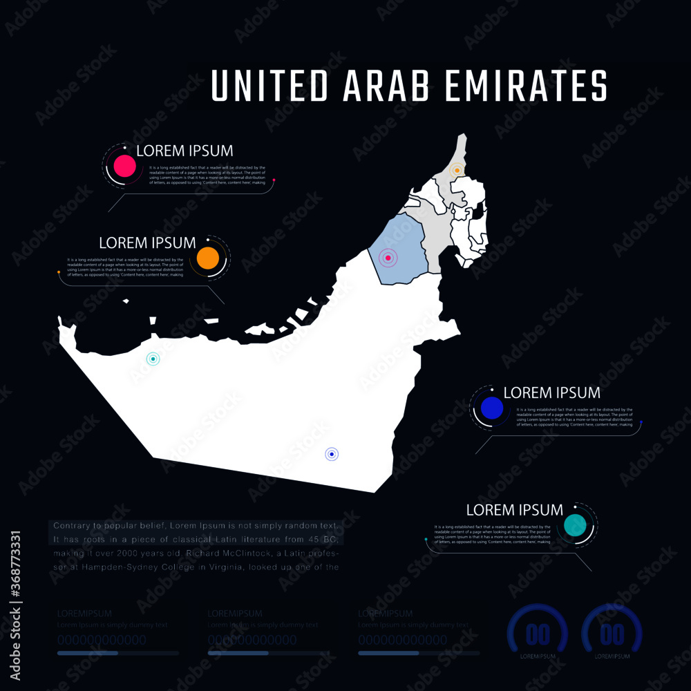 United Arab Emirates (UAE) country map infographics vector with pointer ...