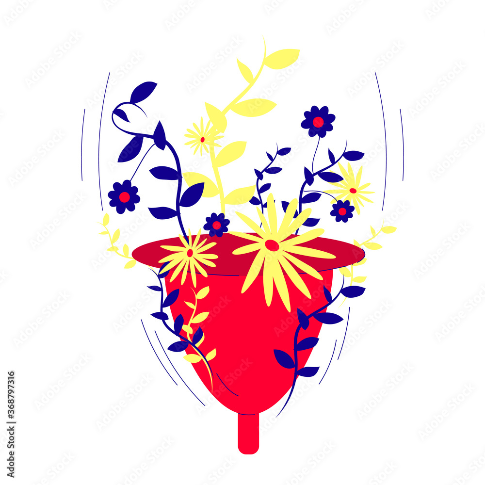 Zero waste menstrual cup with leaves and flowers. Eco protection for ...