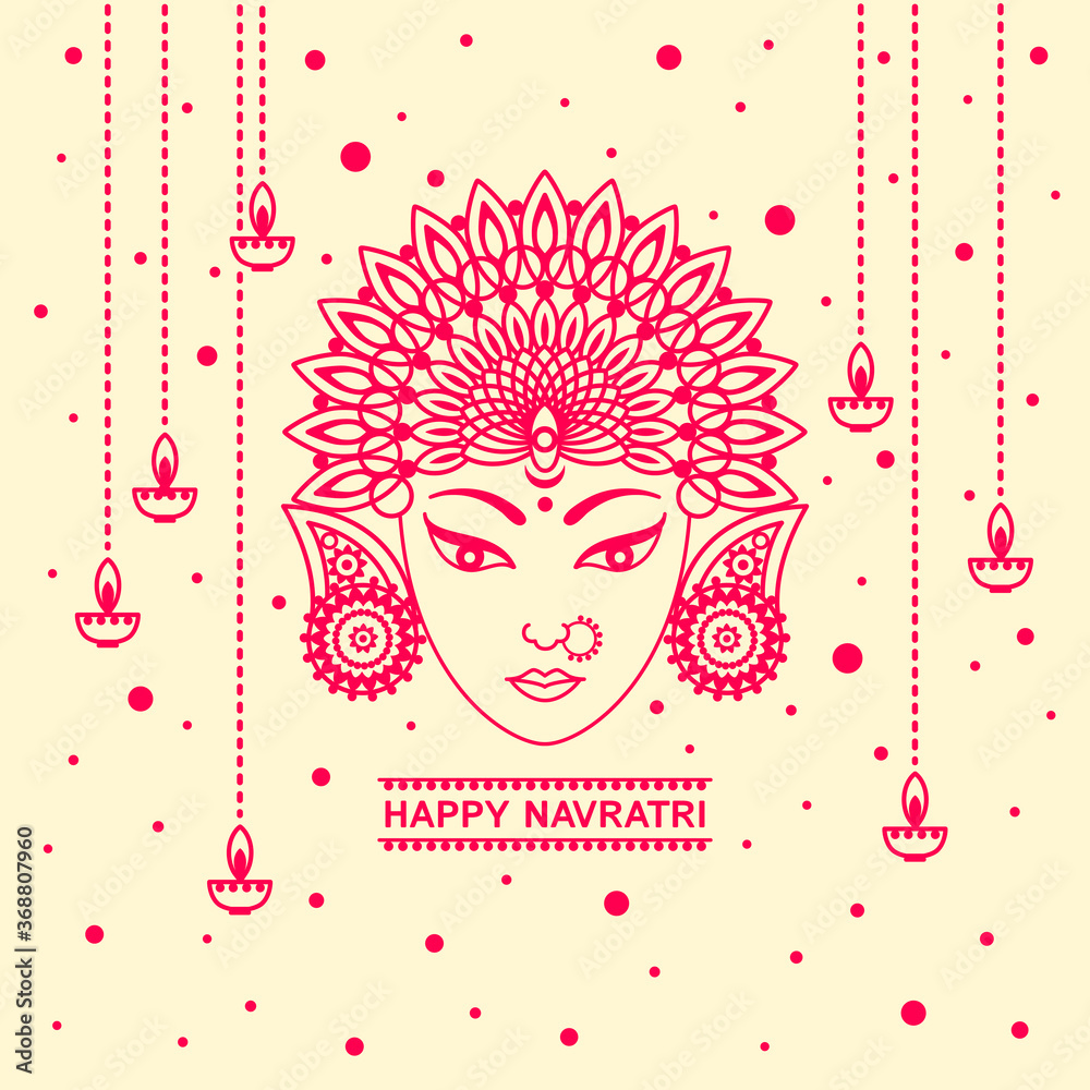 Happy Navratri celebration vector greeting card. Modern stylized line ...