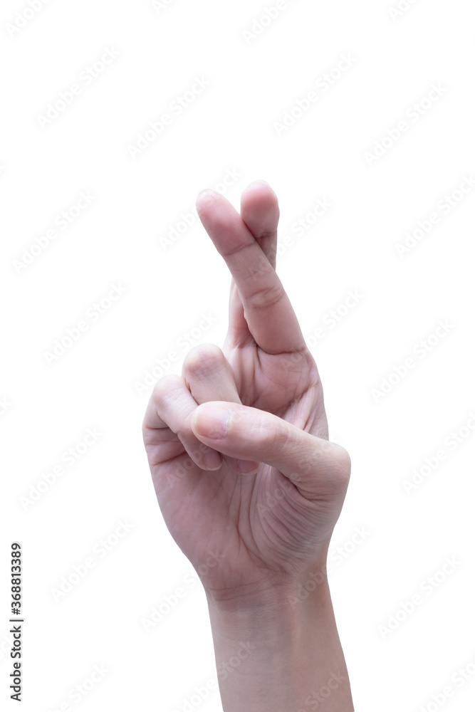 Female's right hand show finger cross and lie symbol or , makes ...