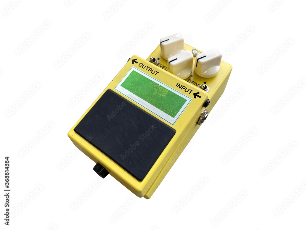 Isolated vintage yellow overdrive stompbox electric guitar effect for ...