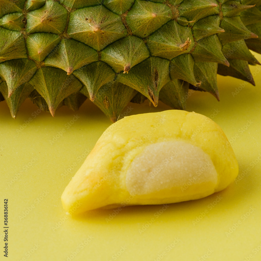 Durian and salted egg cookies with Durian shape Crispy Cookies Stock ...
