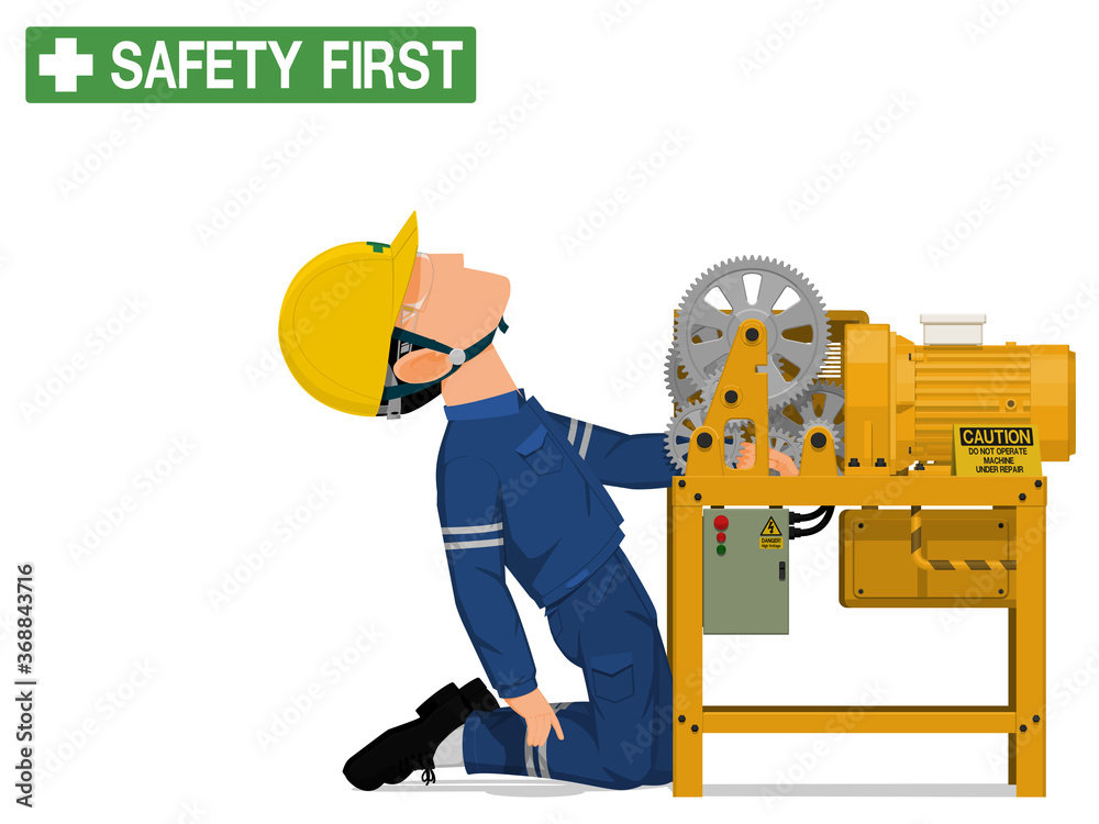 An industrial worker is injured by machine Stock Vector | Adobe Stock