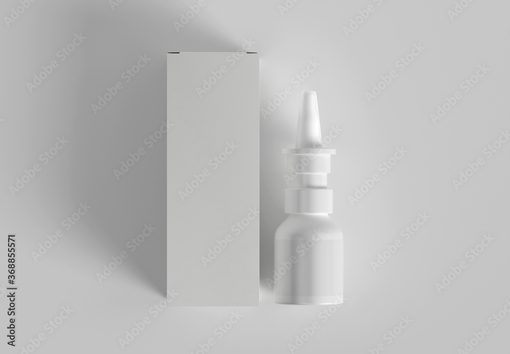 Spray Medical Nasal Box Packaging Mockup. 3D render. Stock Illustration ...