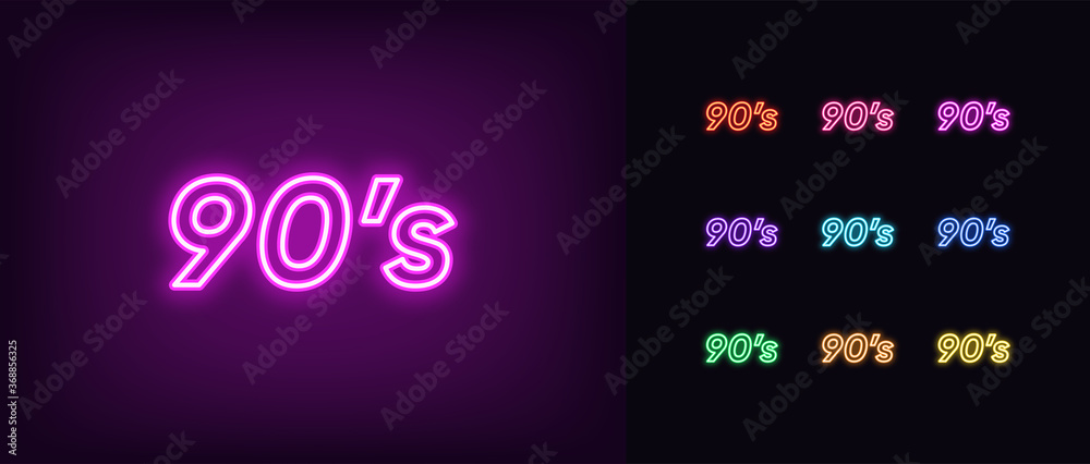 Neon 90s icon. Glowing neon 90s sign, retro text Stock Vector | Adobe Stock